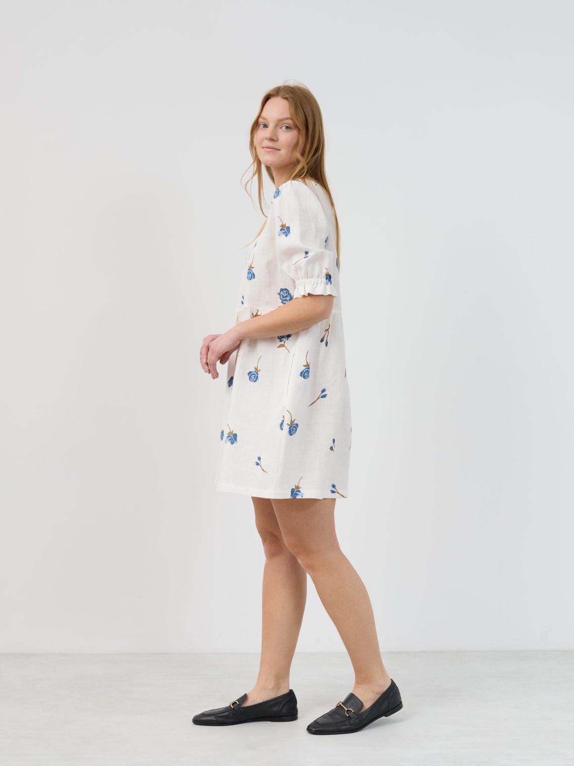 Roses Print Linen Babydoll Dress, Puff Sleeve Mini Dress, FIONA - Etsy