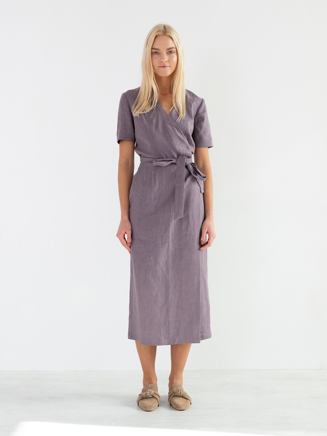 BELLA Linen Wrap Dress / Midi Dress - Etsy