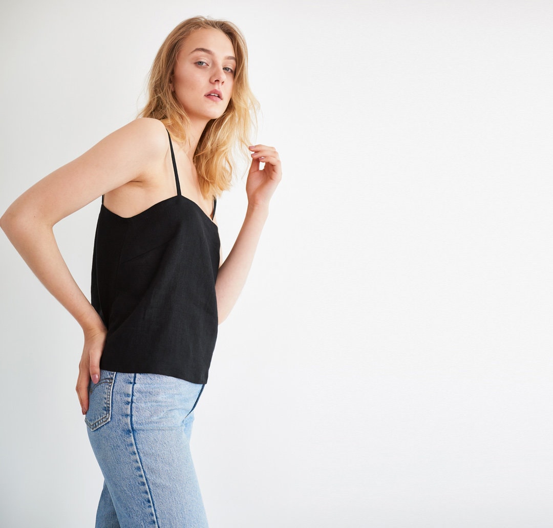 PAGE Linen Camisole / Black Linen Cami Top / Tank Top | Etsy