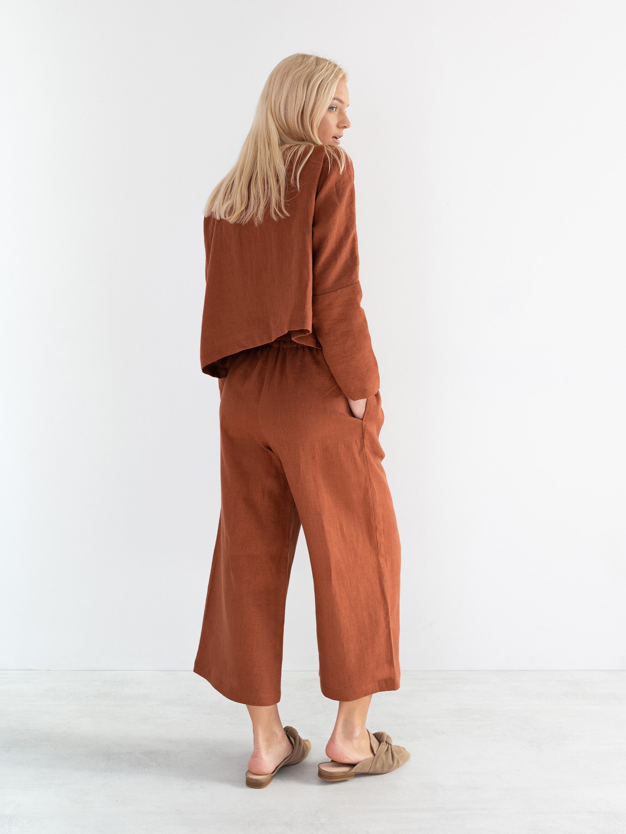 RILEY Linen Pants for Women / Wide Leg Linen Trousers in Rust - Etsy