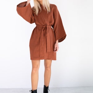 ATHENA Linen Wrap Dress / Rust Linen Kimono Dress / Linen | Etsy