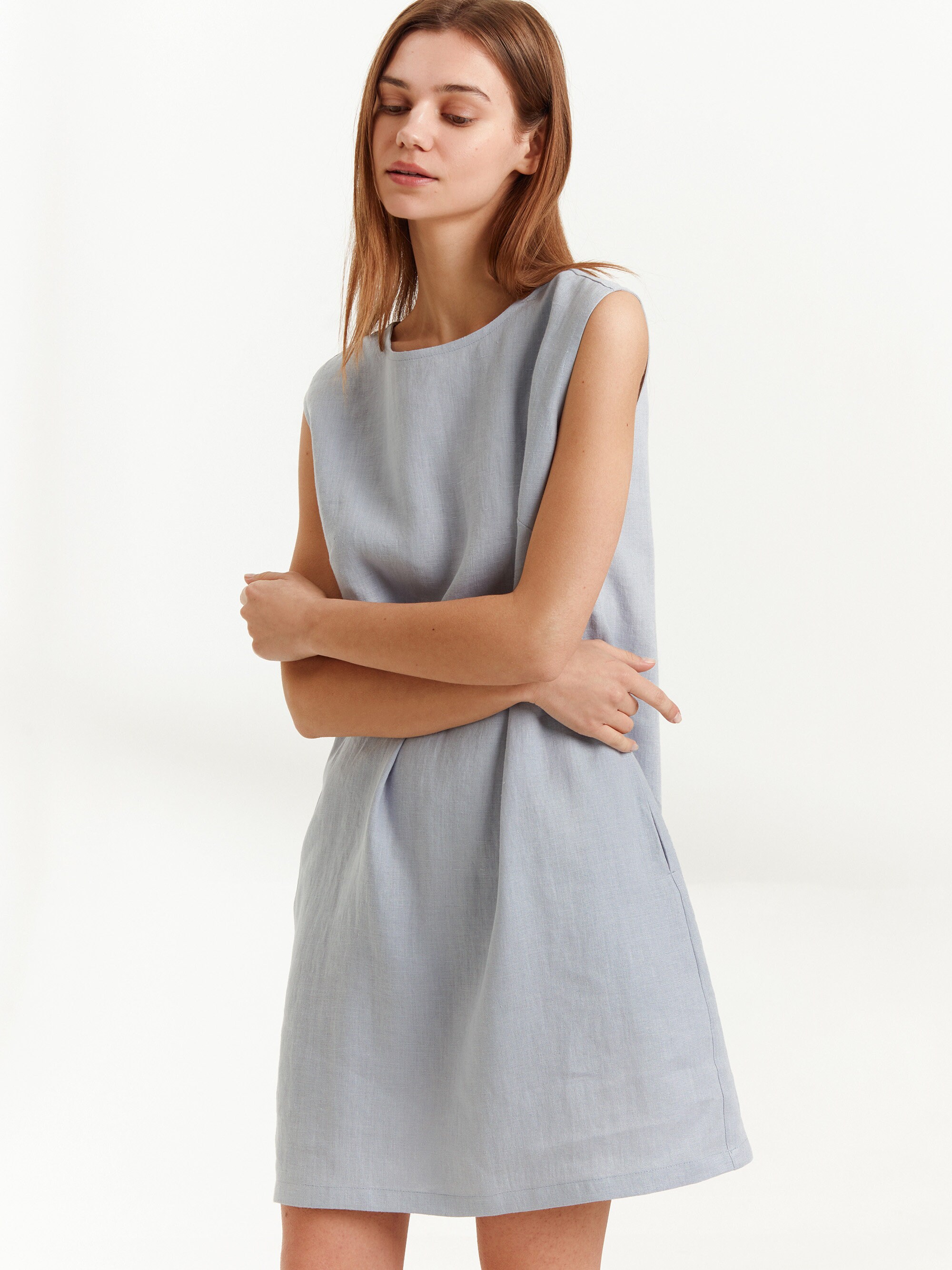 AJA Linen Dress / Simple Summer Dress in Bluestone - Etsy