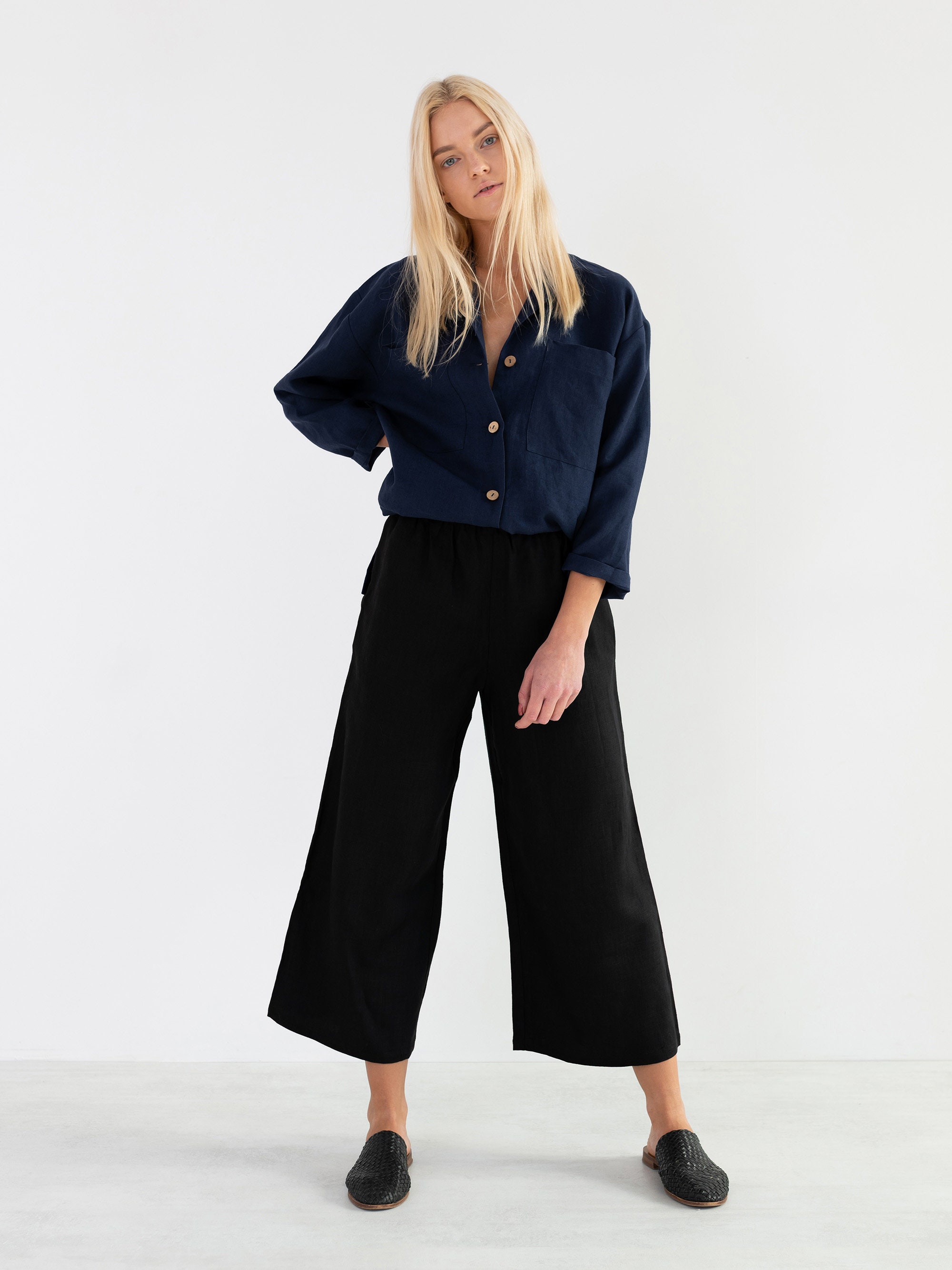 ROSEMARY Linen Shirt Navy Blue / Linen Jacket - Etsy