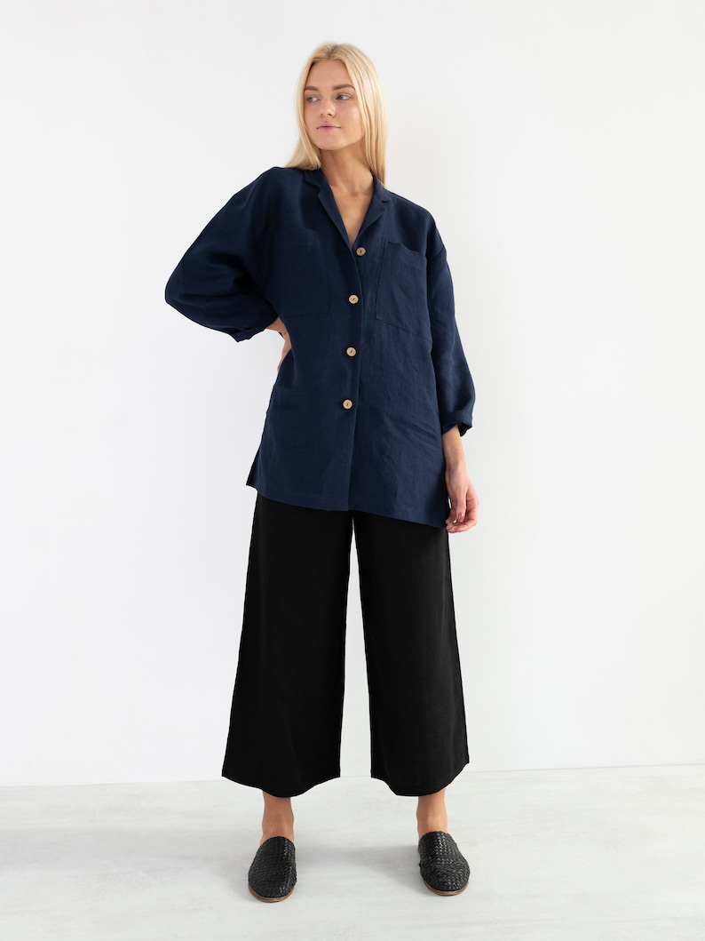 ROSEMARY Linen Shirt Navy Blue / Linen Jacket - Etsy Canada