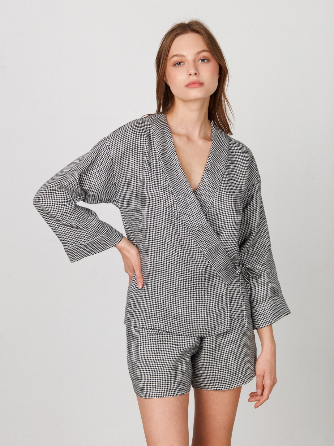 DELILAH Linen Kimono Top / Linen Kimono Jacket / Kimono Wrap Top / Linen Tie Top - Etsy