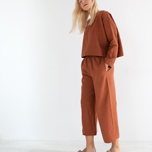 RILEY Linen Pants for Women / Wide Leg Linen Trousers in Rust - Etsy