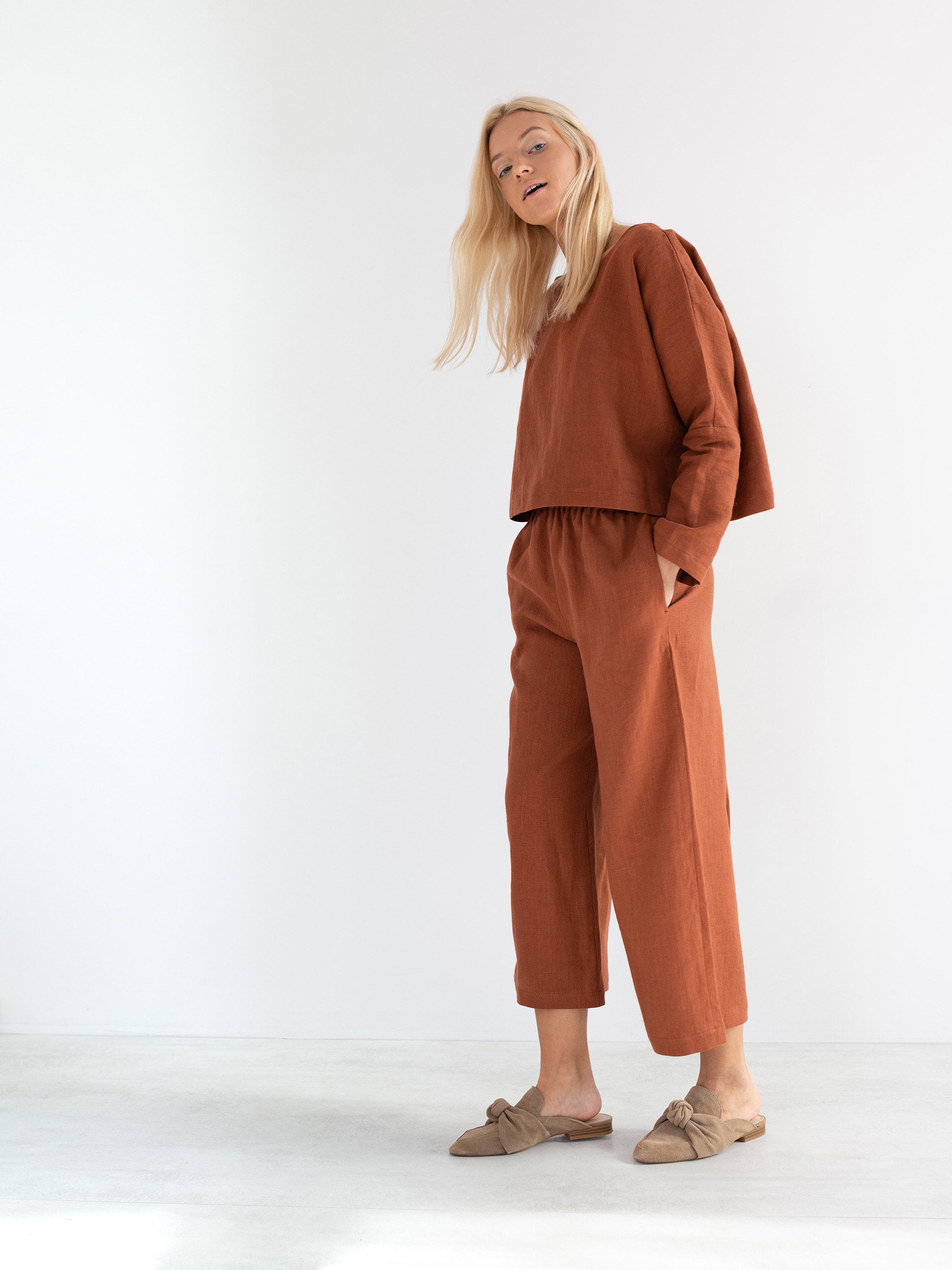 RILEY Linen Pants for Women / Wide Leg Linen Trousers in Rust - Etsy
