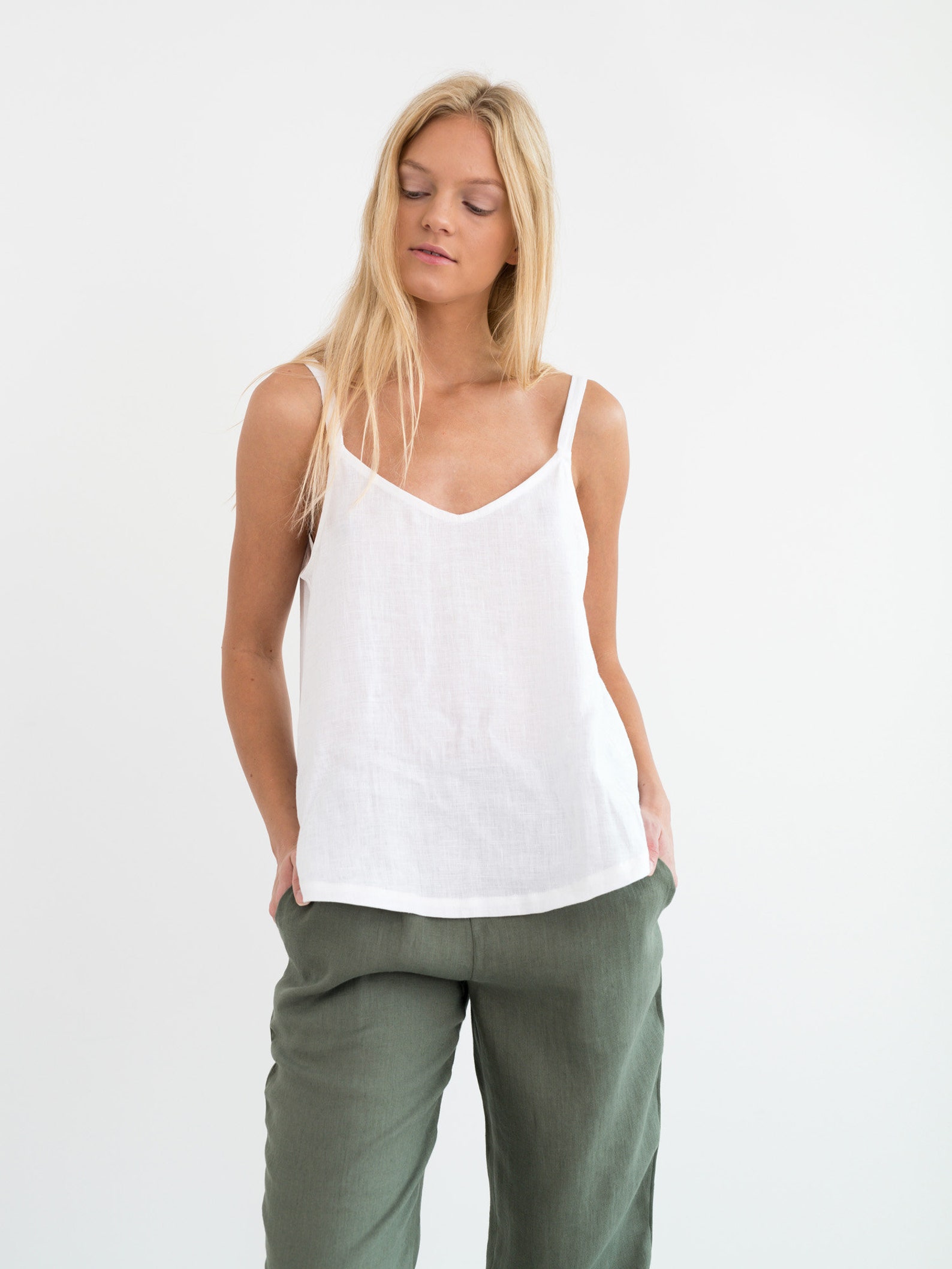 White Linen Cami Top, Spaghetti Strap Camisole, Handmade | MILLIE - Etsy