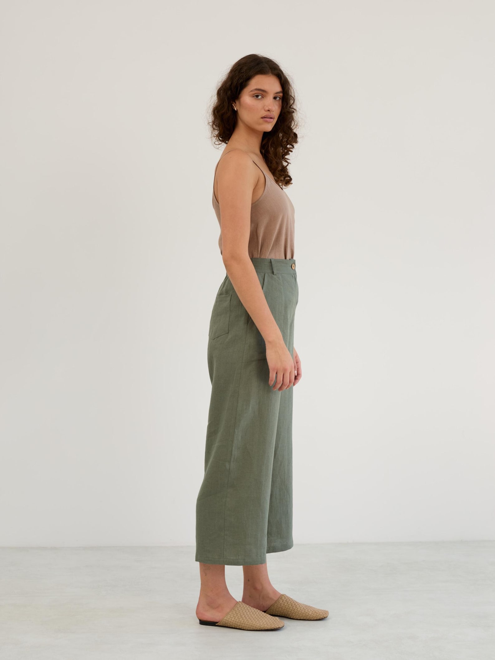 Linen Cropped Pants, High-waisted Wide-leg Capri, Handmade | OCEAN - Etsy