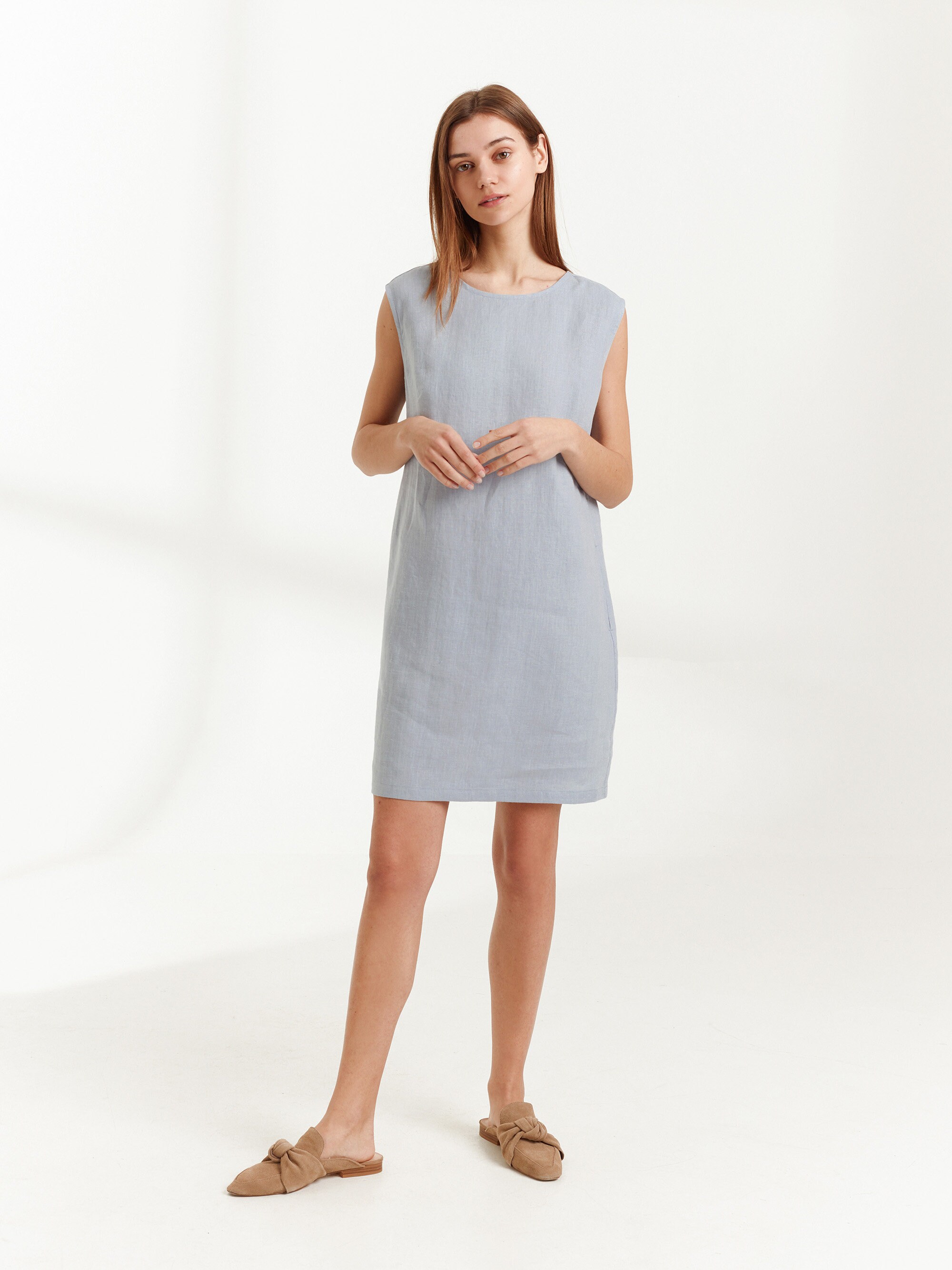 AJA Linen Dress / Simple Summer Dress in Bluestone - Etsy