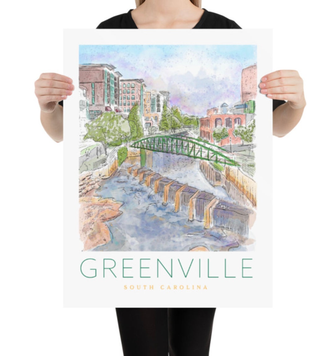 Explore the Beauty of Greenville, SC With Our Colorful Travel Poster - Etsy