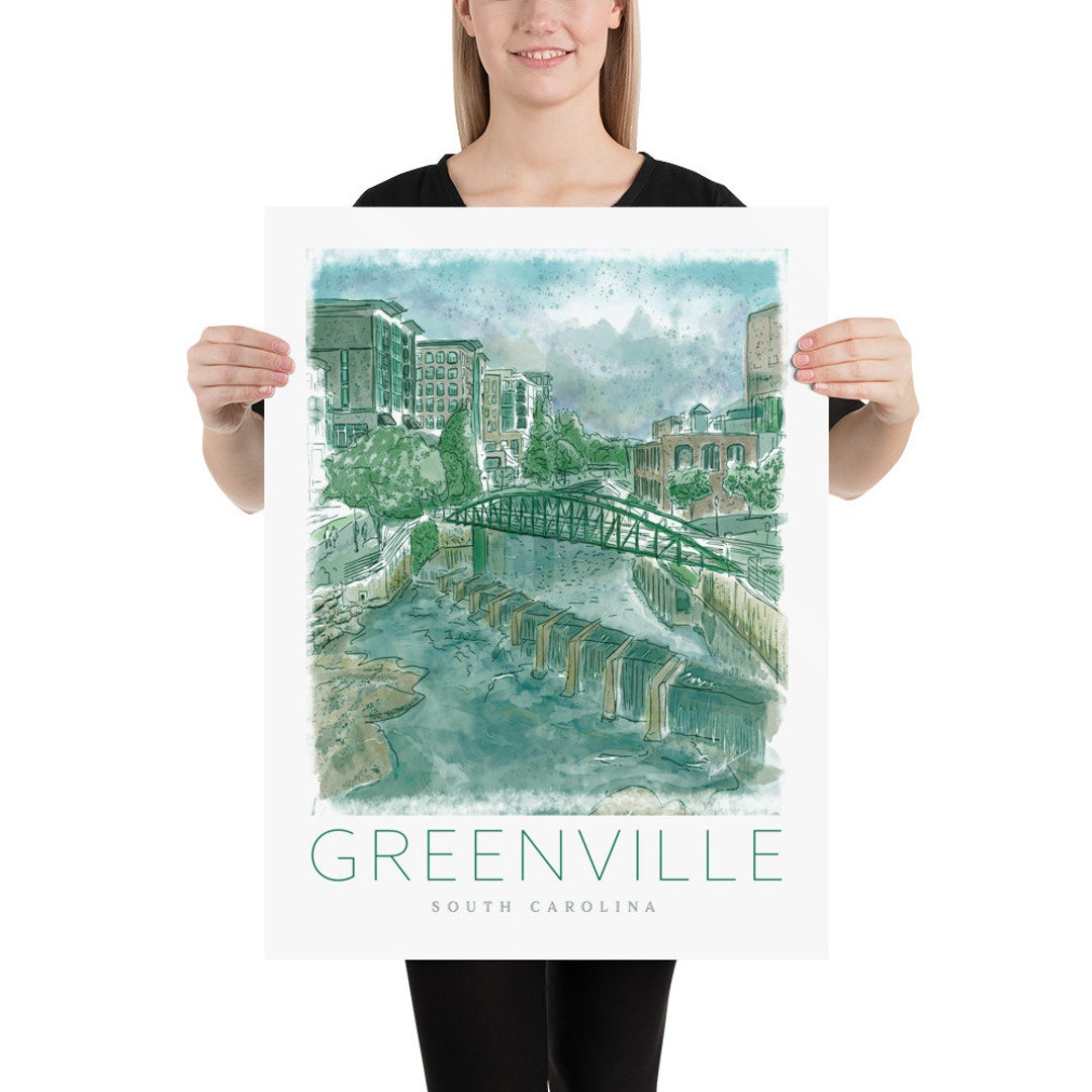 Greenville South Carolina Travel Poster- All Green - Etsy