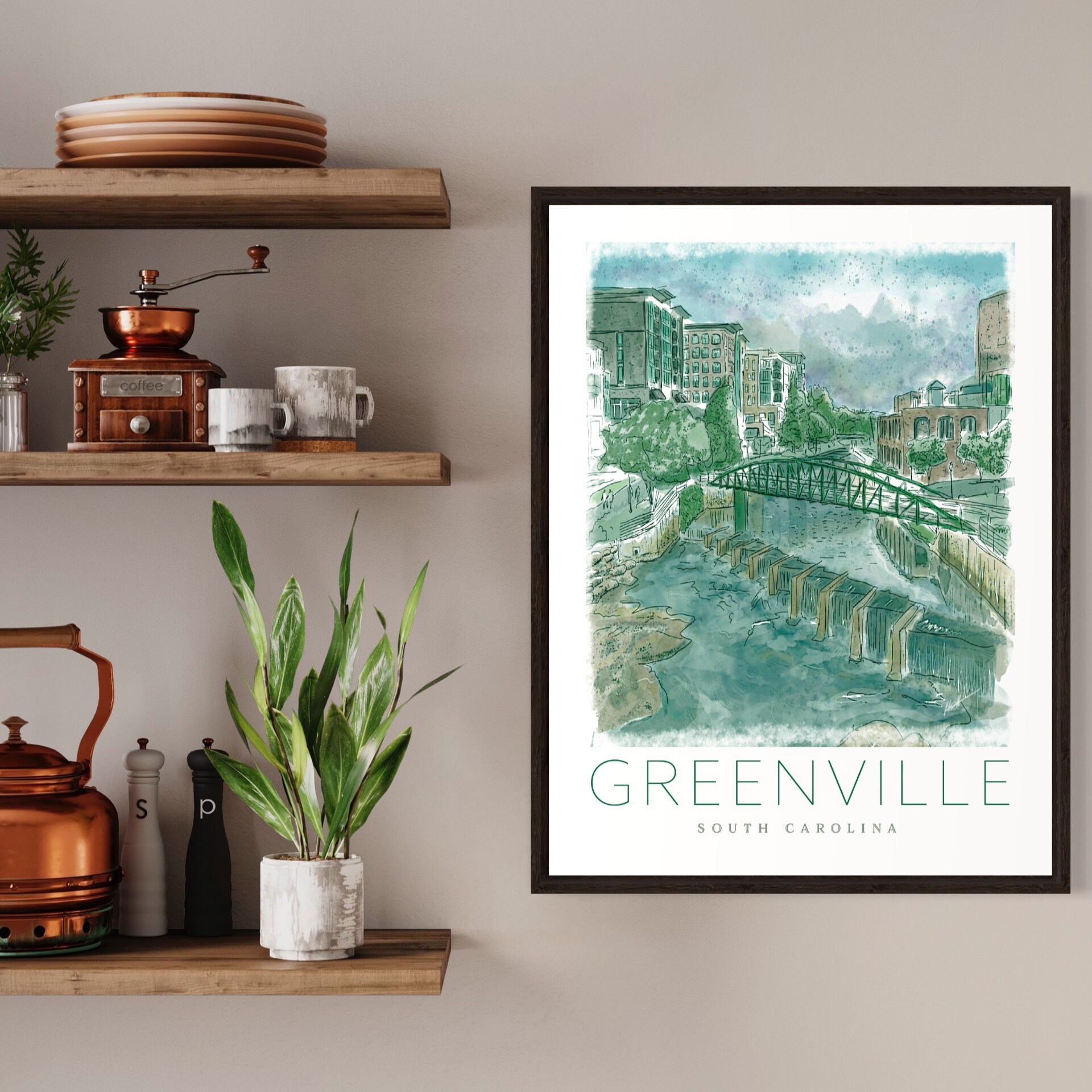 Greenville South Carolina Travel Poster- All Green - Etsy