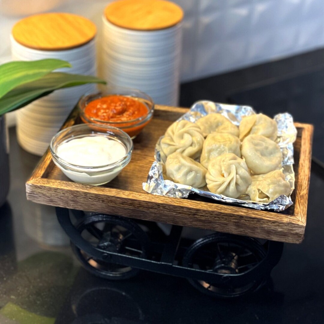 Wooden Cart on Wheels, Wooden Thela Serving Tray, Big Trolley for Tea ...