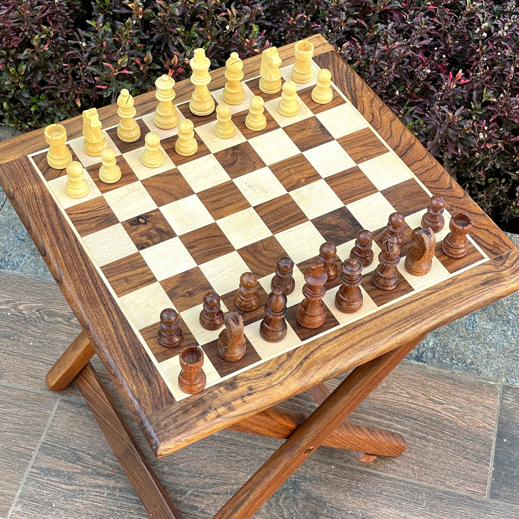 Handmade Wooden Chess Table/magnetic Foldable Chess Set With Storage ...