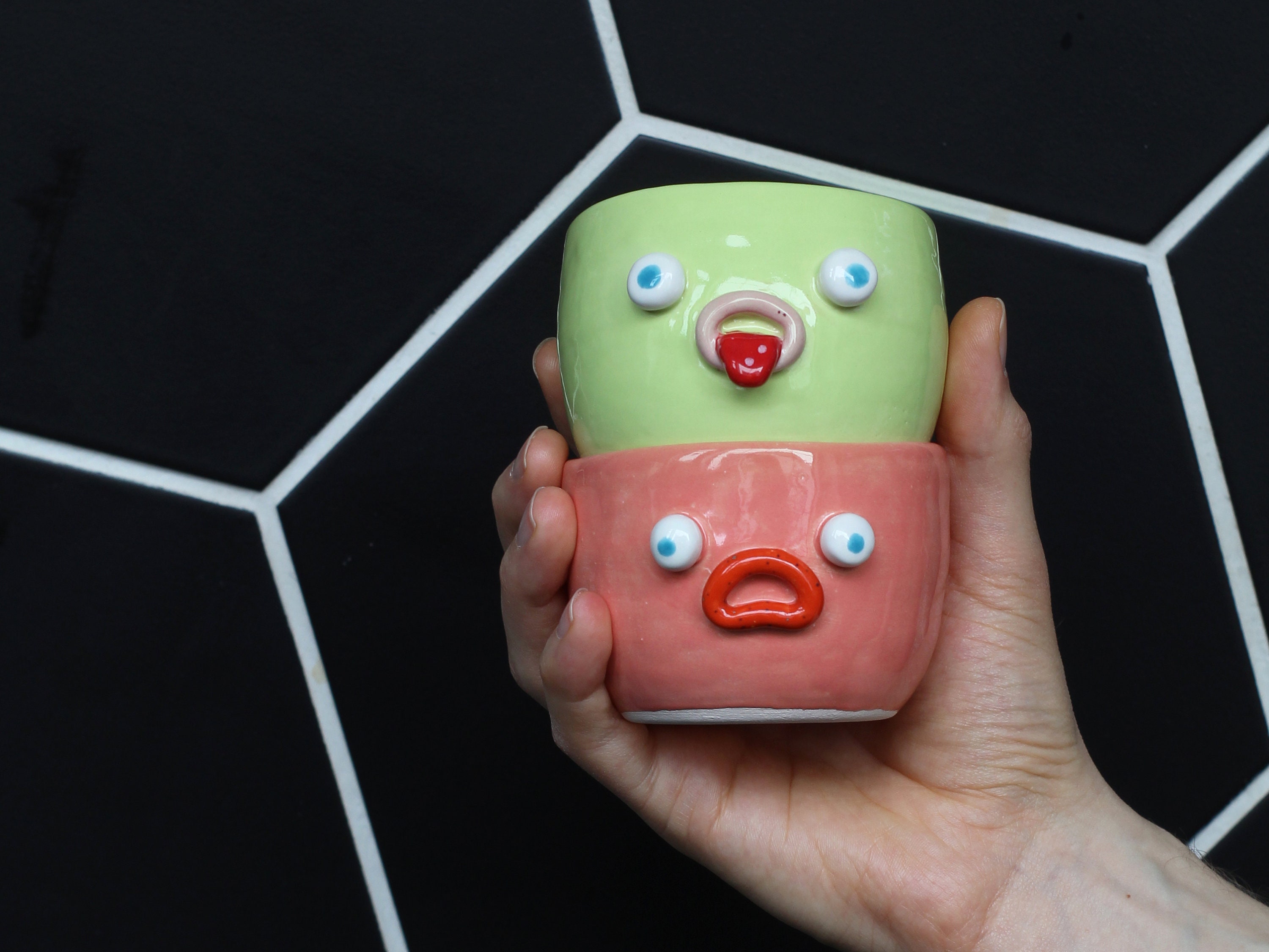 Set of 2 Cute Pastel color Cups handmade ceramic clay | Etsy