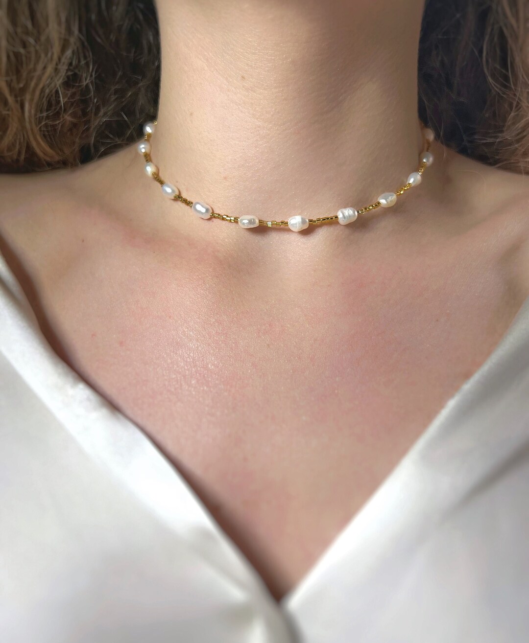 Natural Freshwater Pearl Necklace and Stainless Steel Chain Handmade ...