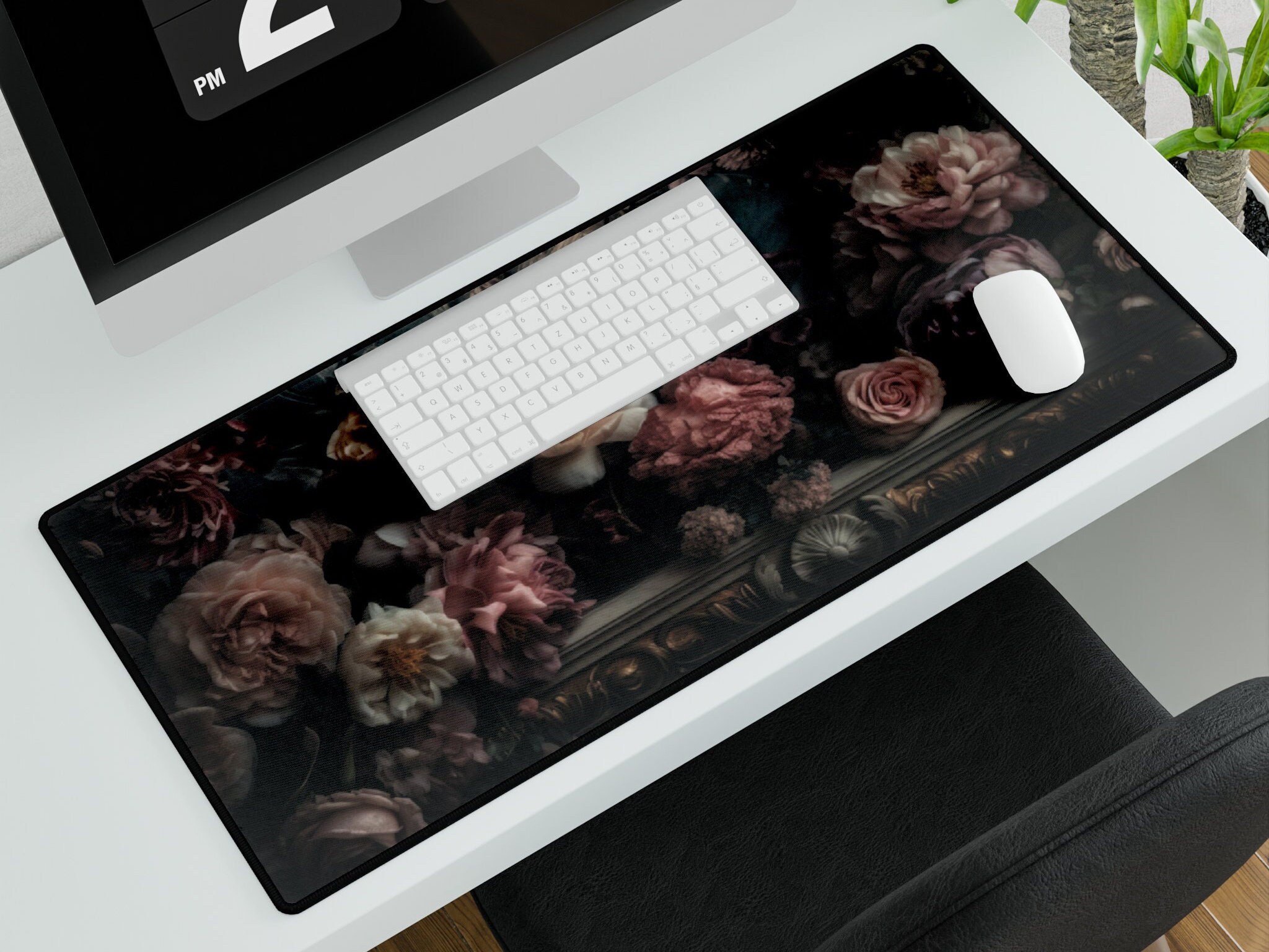 Dark Floral Desk Mat Organizer Large Mousepad Dark Academia Baroque Art ...