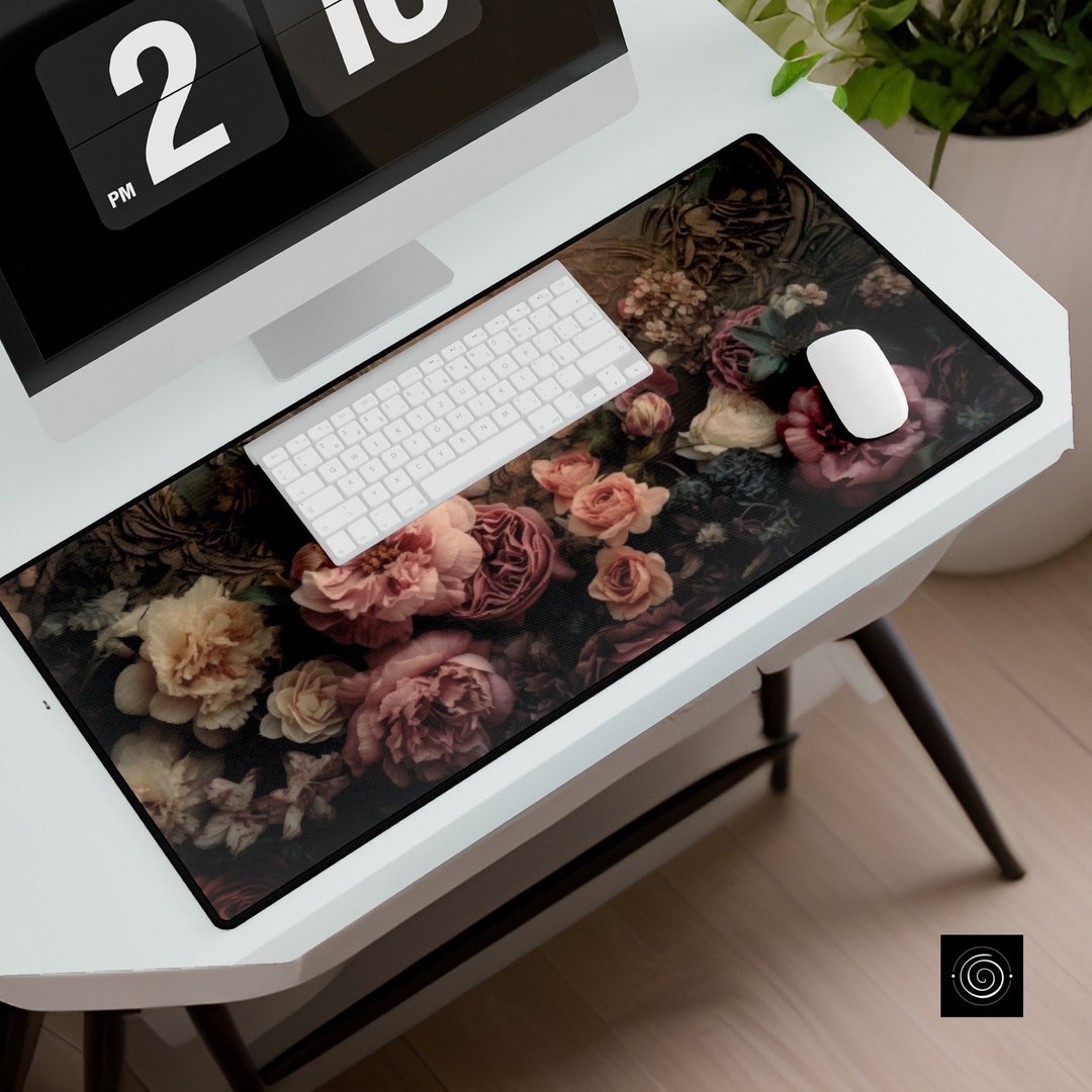 Moody Dark Floral Desk Mat Large Desk Mat Dark Academia Baroque Desk ...