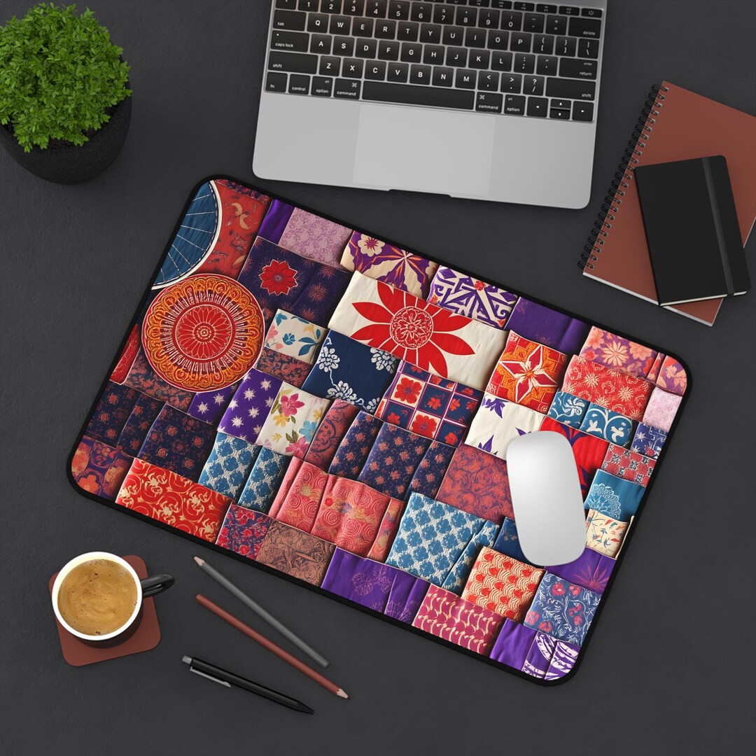 Patchwork Vintage Style Quilt Pattern Desk Mat | Colorful Boho ...