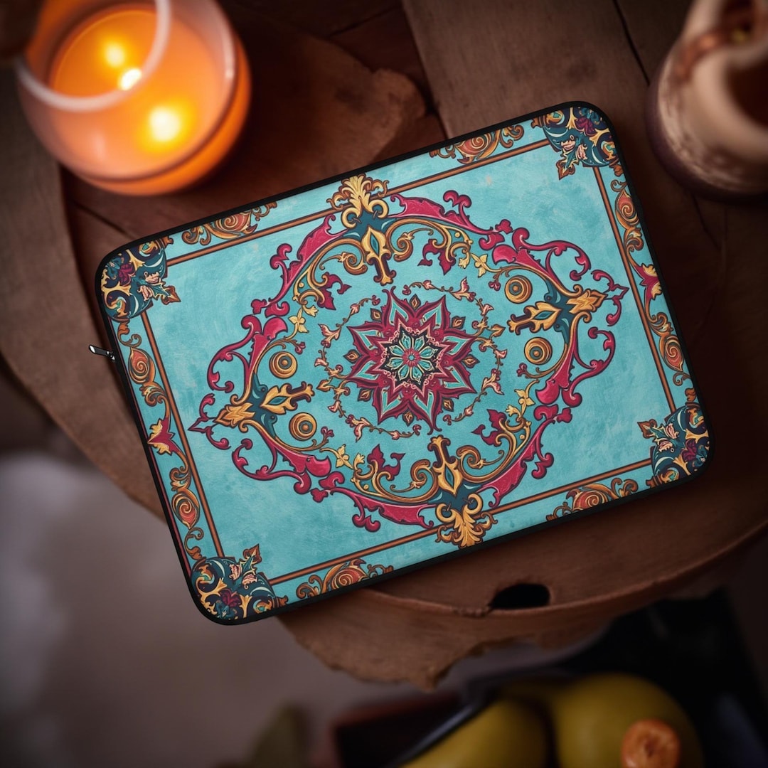Turquoise Vintage Boho Chic Laptop Sleeve | Padded Fleece Interior - Etsy