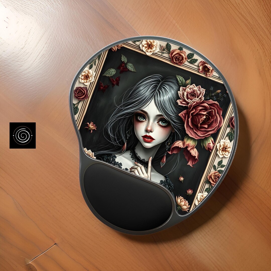 Goth Romantic Girl Floral Art Mousepad Mousepad With Wrist Support ...