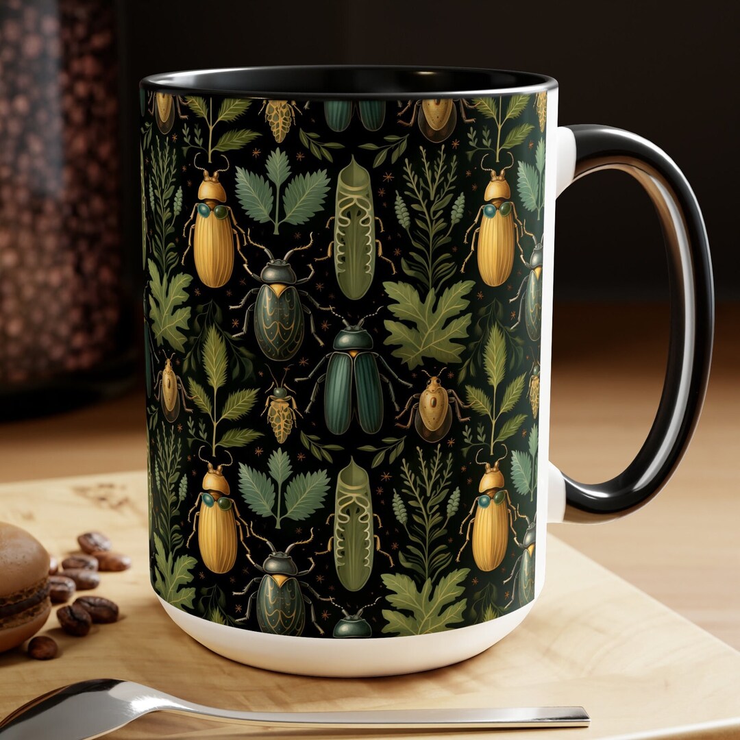Botanical Bugs Cute Cool Mug 15 Oz Ceramic Coffee Mug Cute Mug Boho Mug ...
