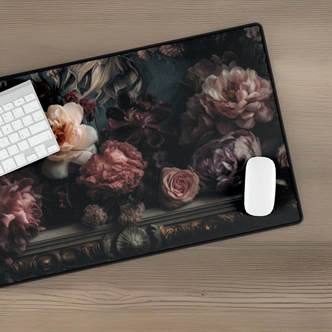 Dark Floral Desk Mat Organizer Large Mousepad Dark Academia Baroque Art ...