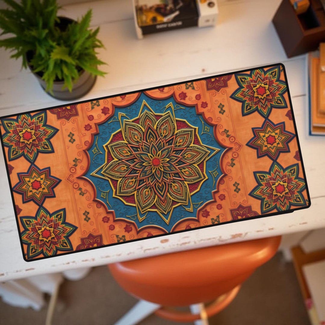 Boho Orange Mandala Desk Mat | Floral Mousepad - Etsy