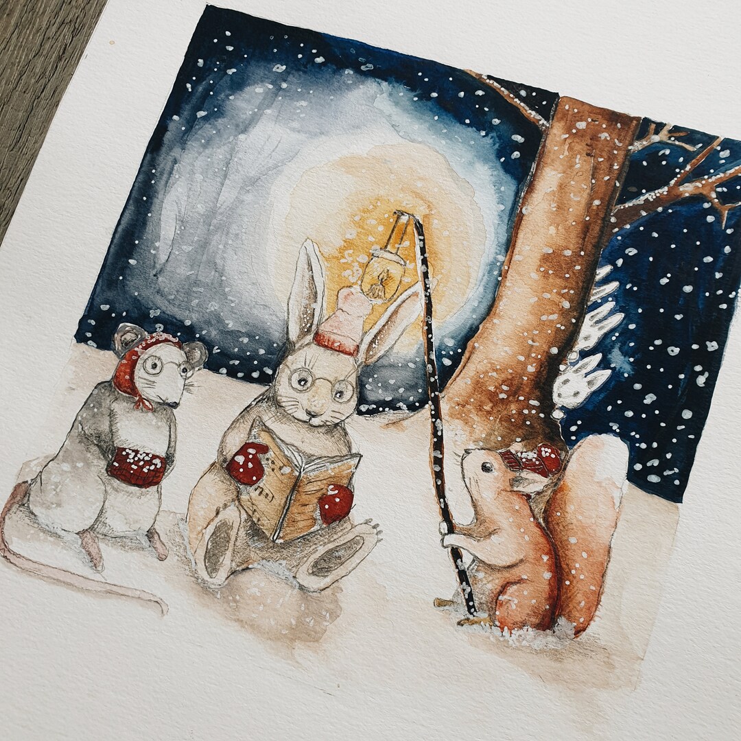 Original Sketch Minimaki Squirrels Forest Watercolor Tale Christmas ...