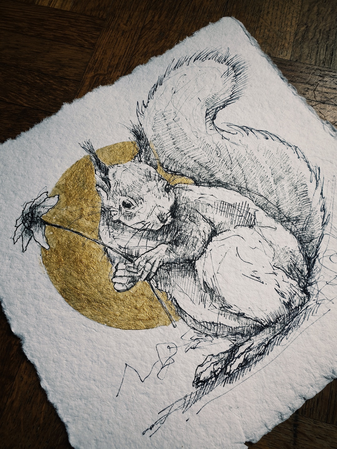 Original Drawing Minimaki Animal Pencil Gold Squirrel - Etsy