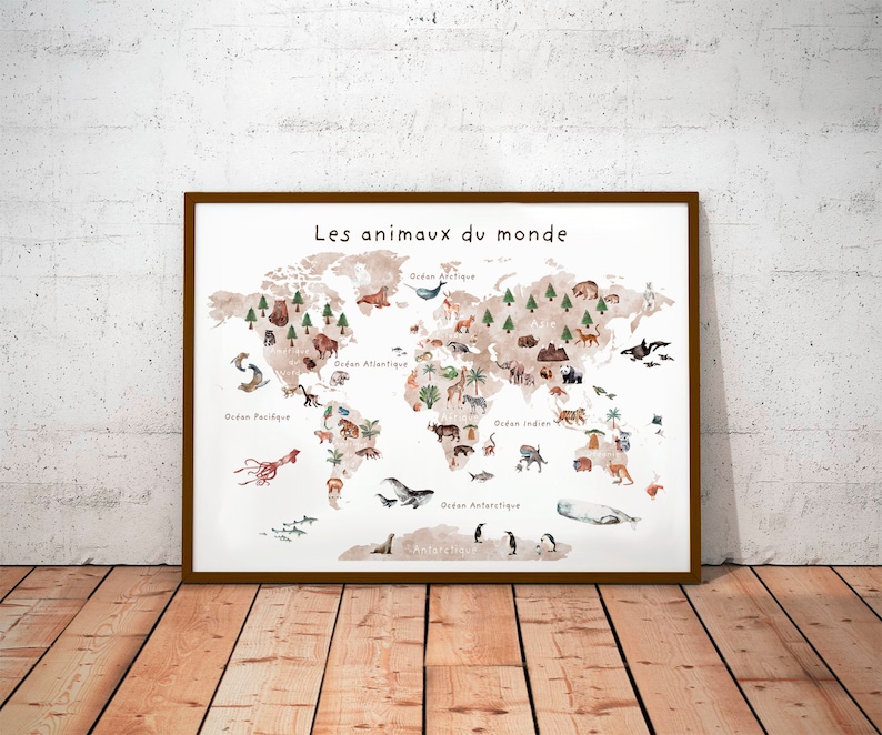 Single Poster GIANT Poster World Map Animals French Back to - Etsy