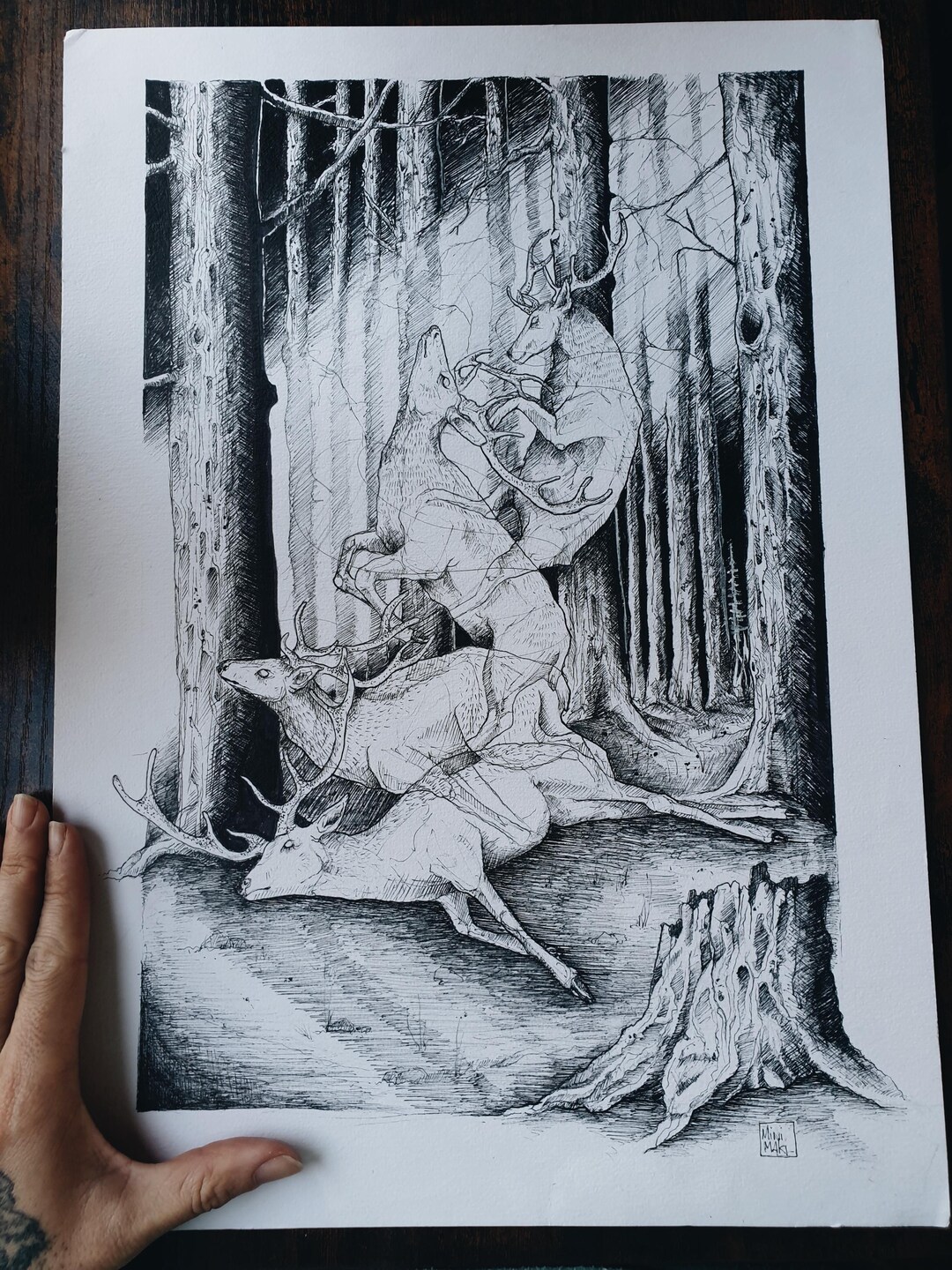 Large Original Sketch Forest Deer A3 Minimaki - Etsy