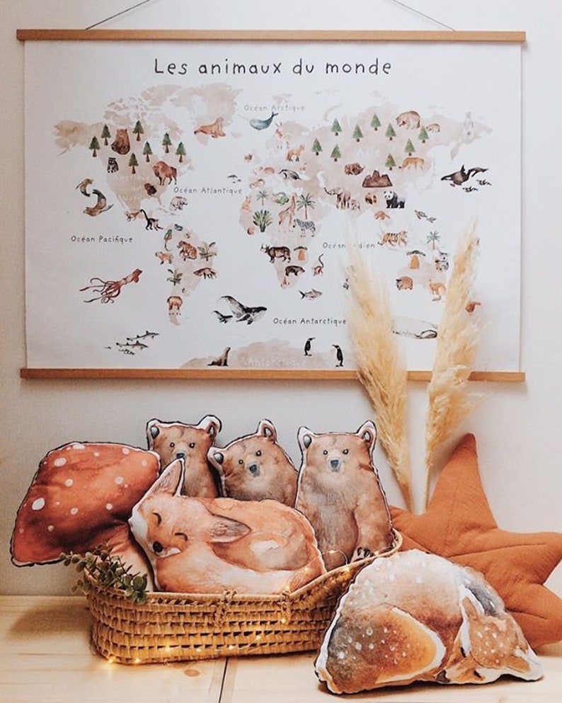 Single Poster GIANT Poster World Map Animals French Back to - Etsy