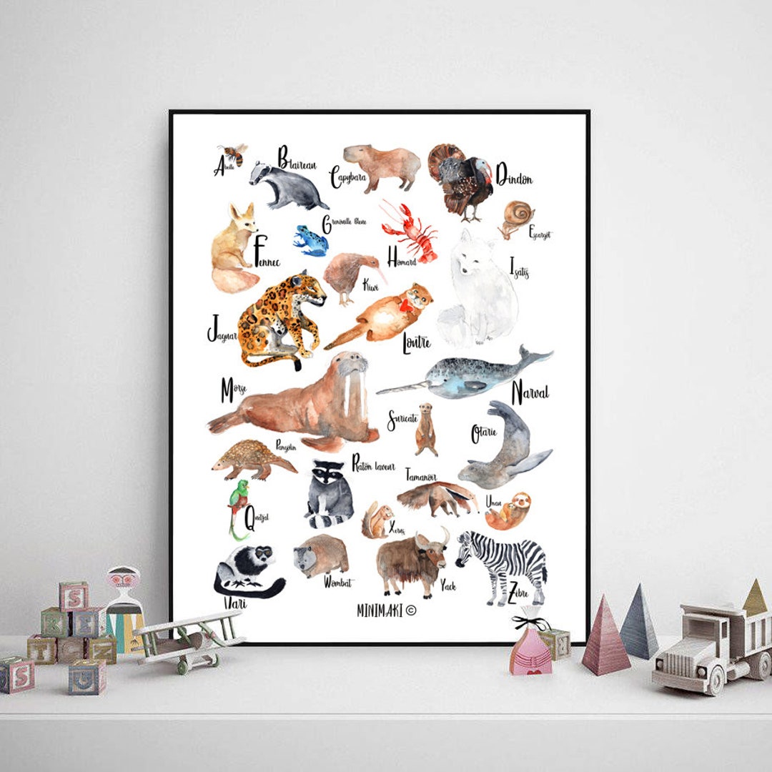 A TELECHARGER French Alphabet Animals Baby Child Watercolor Decoration ...