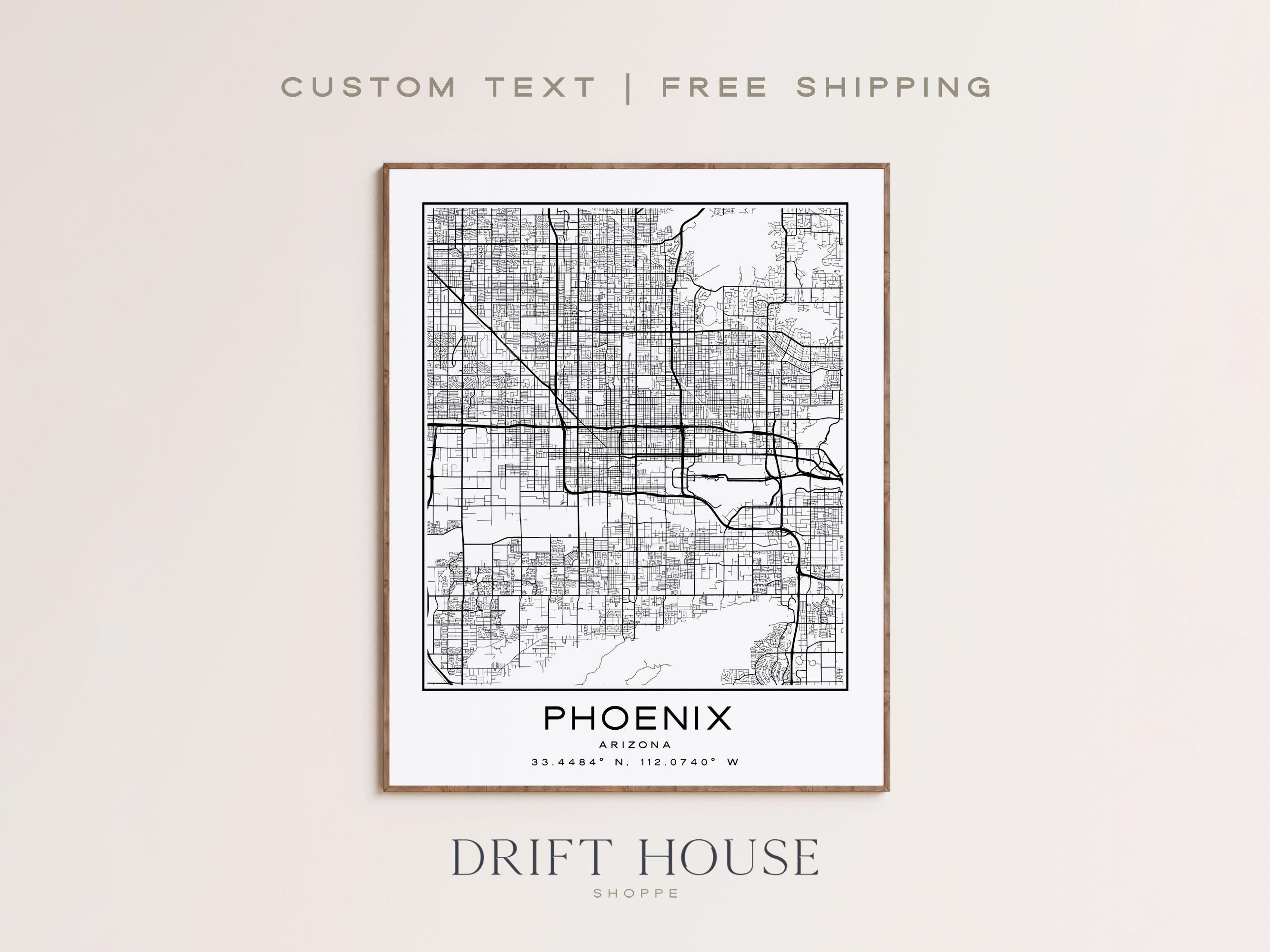 Phoenix Map Print, Phoenix Wall Art, Map of Phoenix, Home Town Map ...