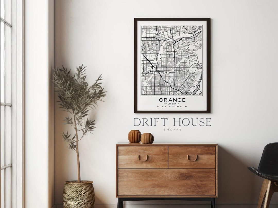 Orange Map Print, Orange Wall Art, Map of Orange, Home Town Map, Orange ...