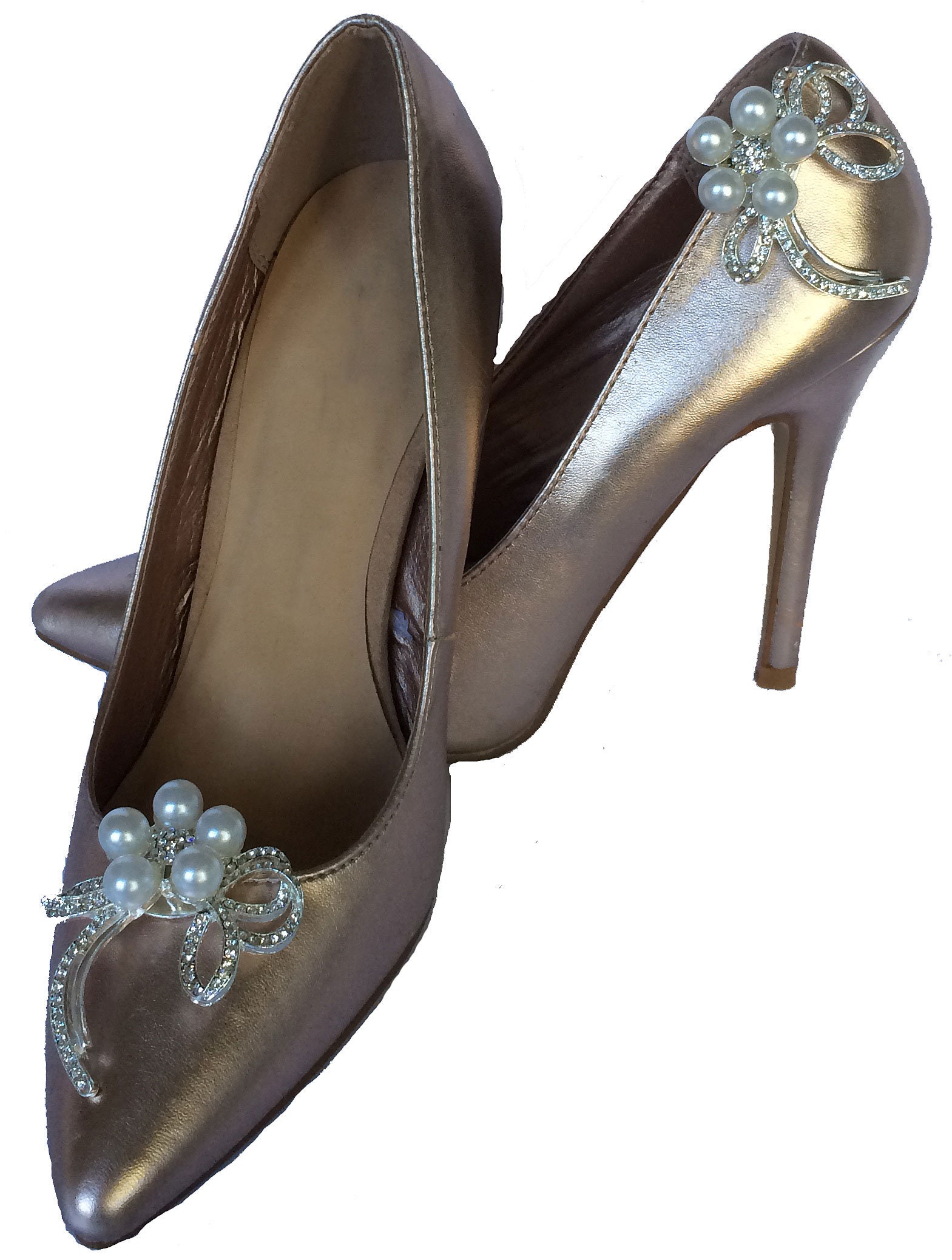 Abi Pearl & Crystal Shoe Clips Silver Setting Wedding Bridal Shoe Clips ...