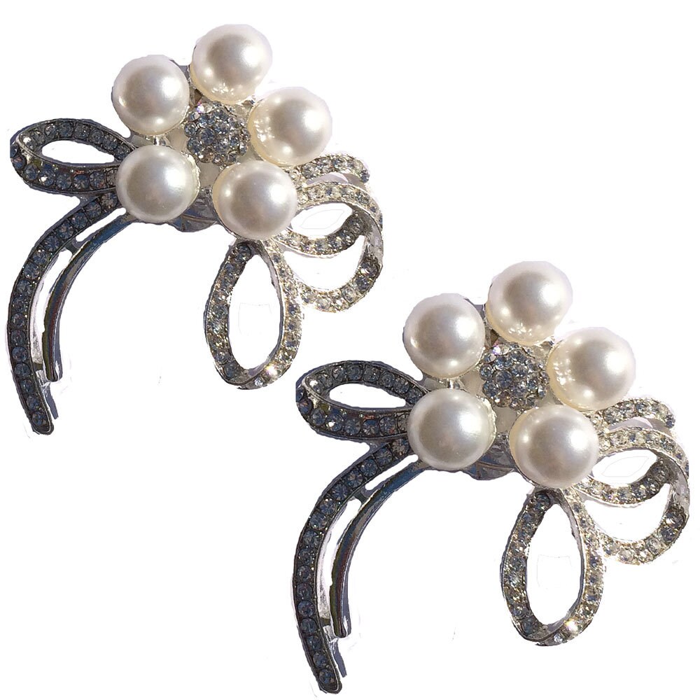Abi Pearl & Crystal Shoe Clips Silver Setting Wedding Bridal Shoe Clips ...