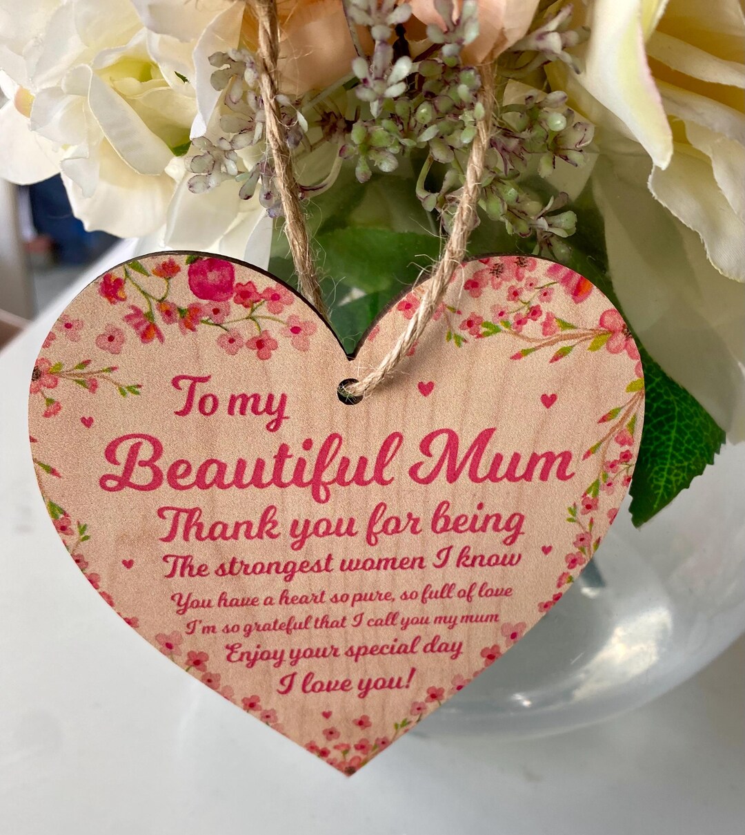 Beautiful Wooden Mum Heart With Poem Choice of Pink or Purple -mothers ...