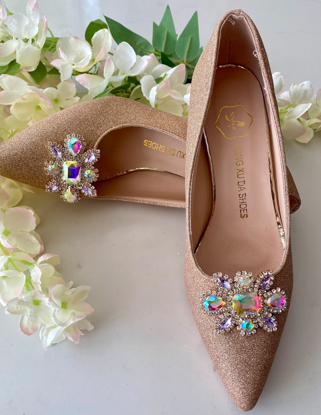 Alyana Iridescent Crystal Shoe Clips Silver Setting Wedding Bridal Shoe ...