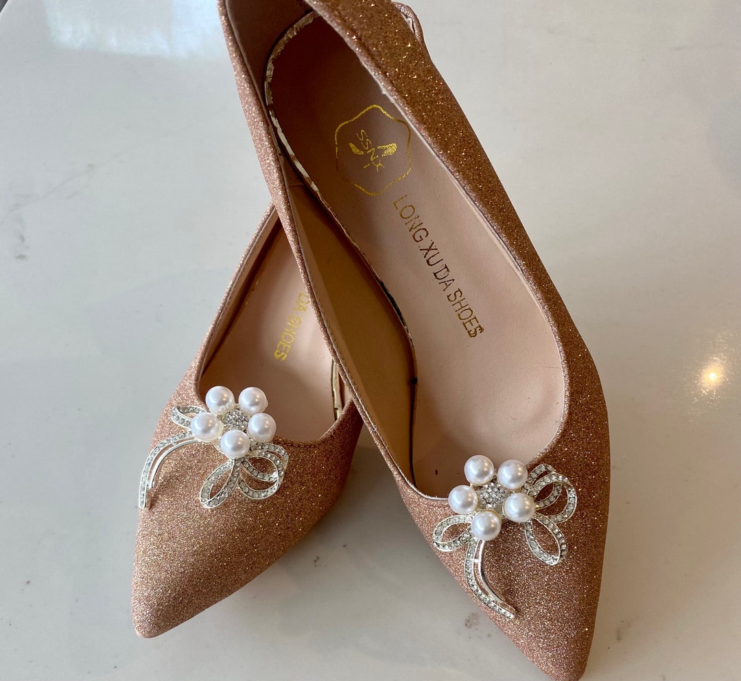 Abi Pearl & Crystal Shoe Clips Silver Setting Wedding Bridal Shoe Clips ...