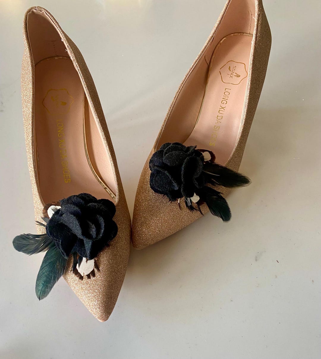 Charleston Black Flower and Feather Shoe Shoe Clips - Etsy