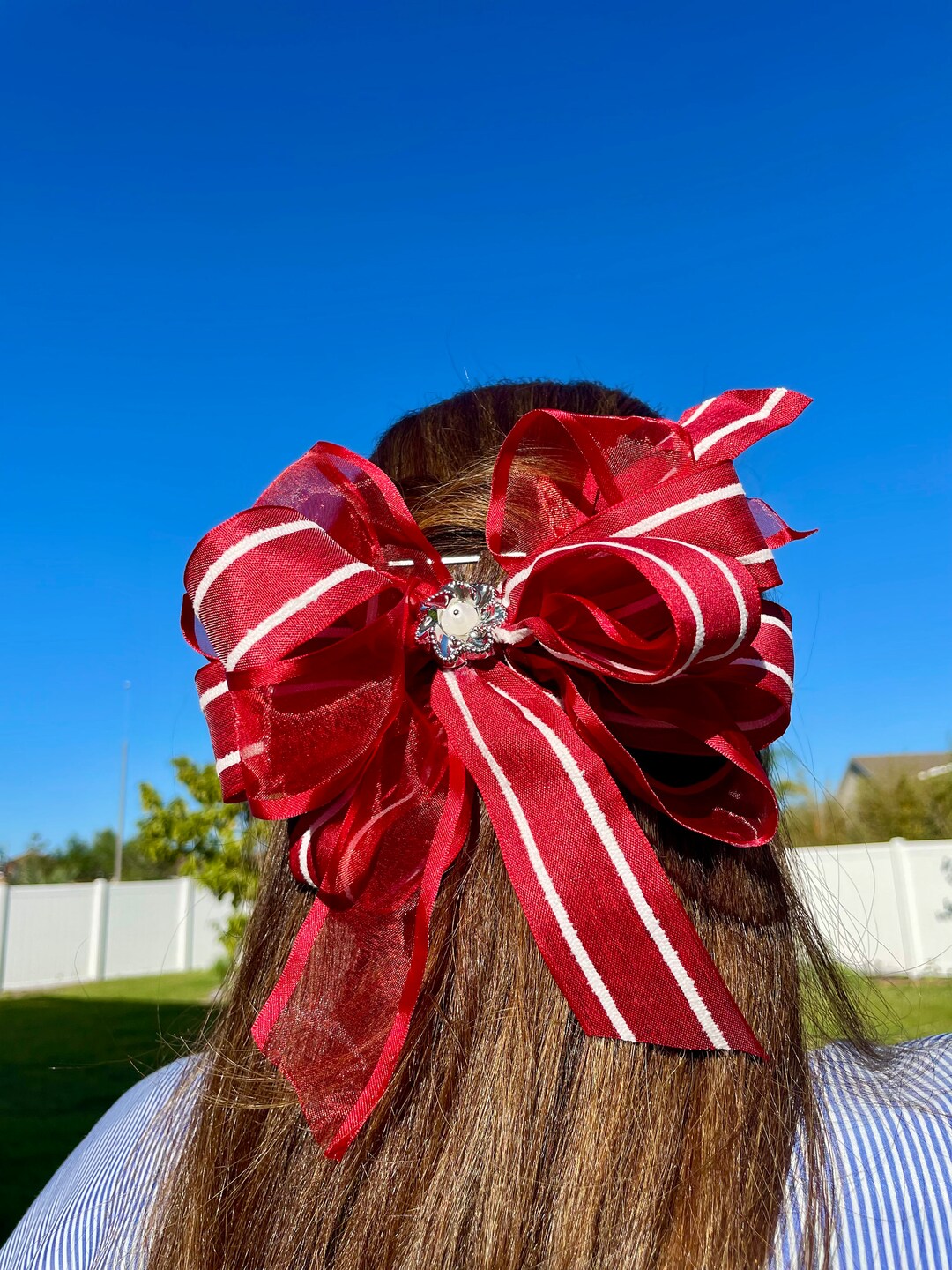 Red Bow With With White Tripes - Etsy