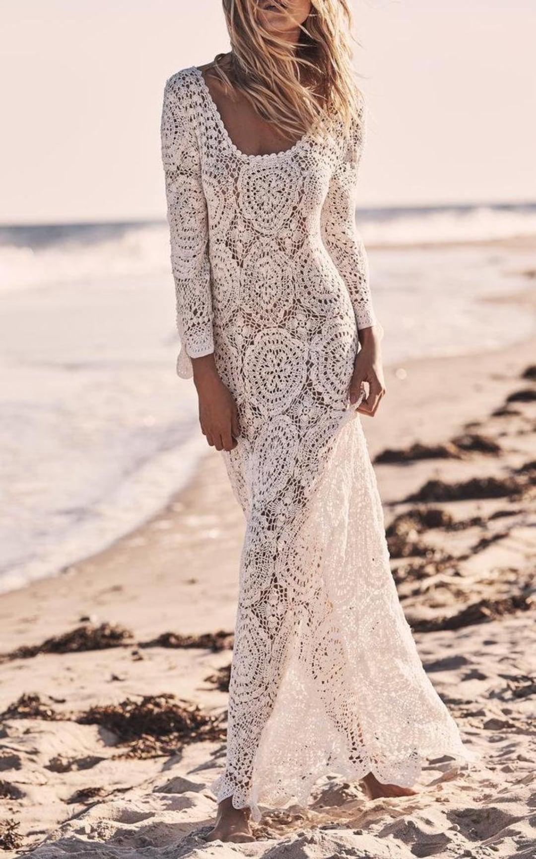 Long White Dress Crochet Wedding Dress Crochet Crochet Maxi Dress Crochet Dress Knitted