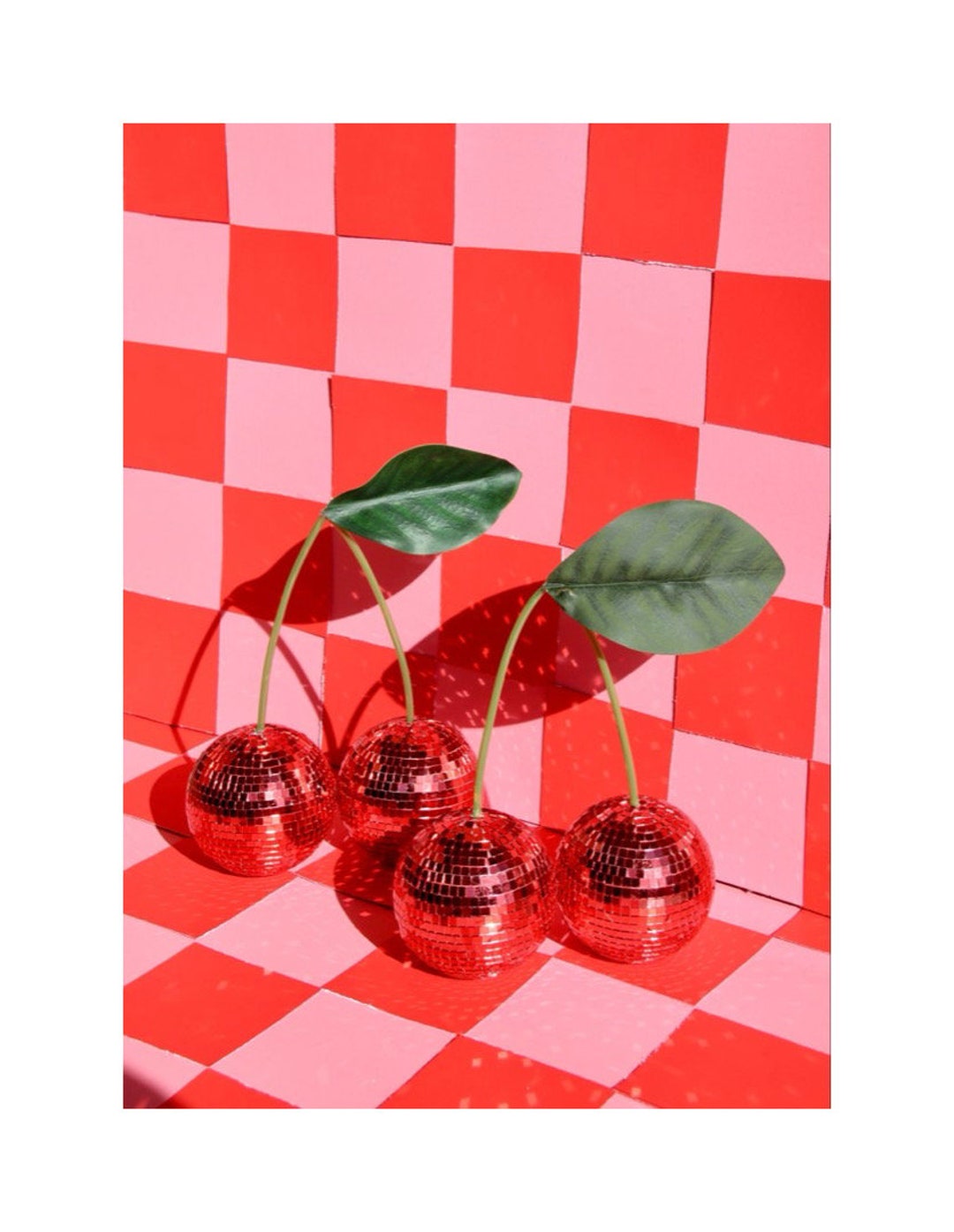 Vintage Checkered Disco Cherry Digital Print - Etsy