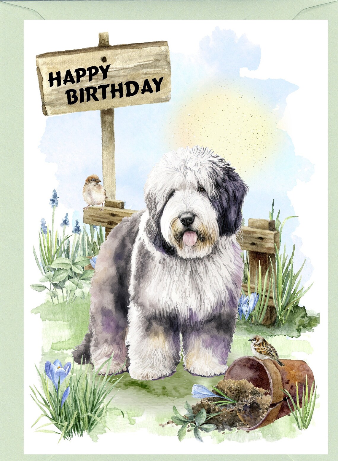 Old English Sheepdog "happy Birthday" Card (6"x 4") With Envelope ...