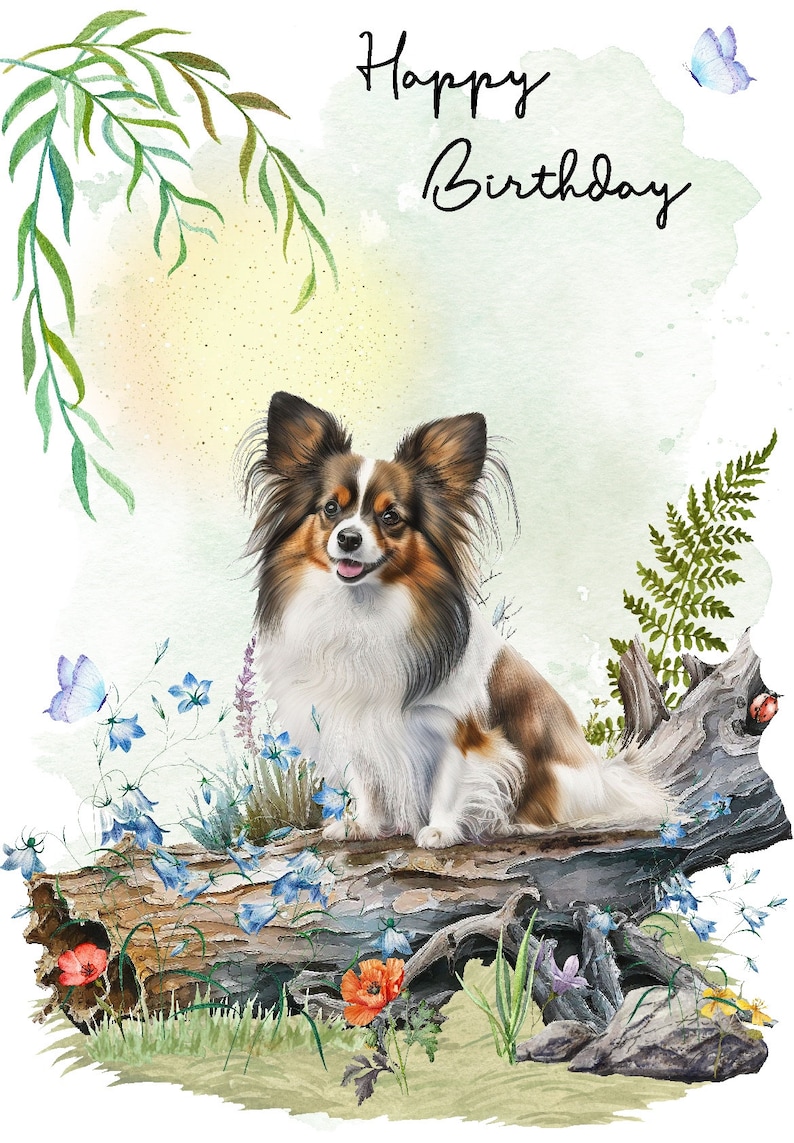 Papillon butterfly Dog happy Birthday Card - Etsy