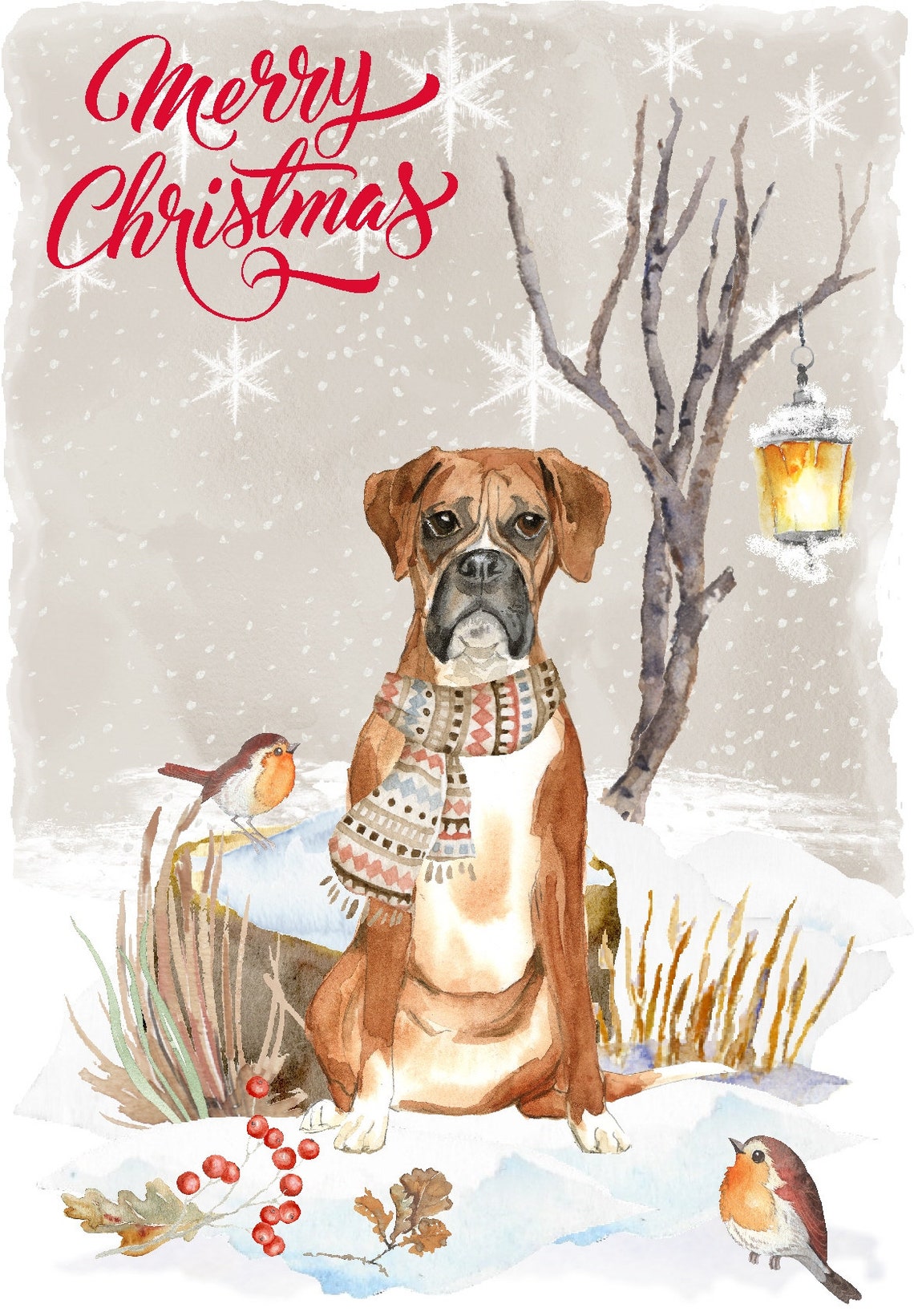 Boxer Dog Christmas Card (6" X 4") Blank Inside - With Envelope ...