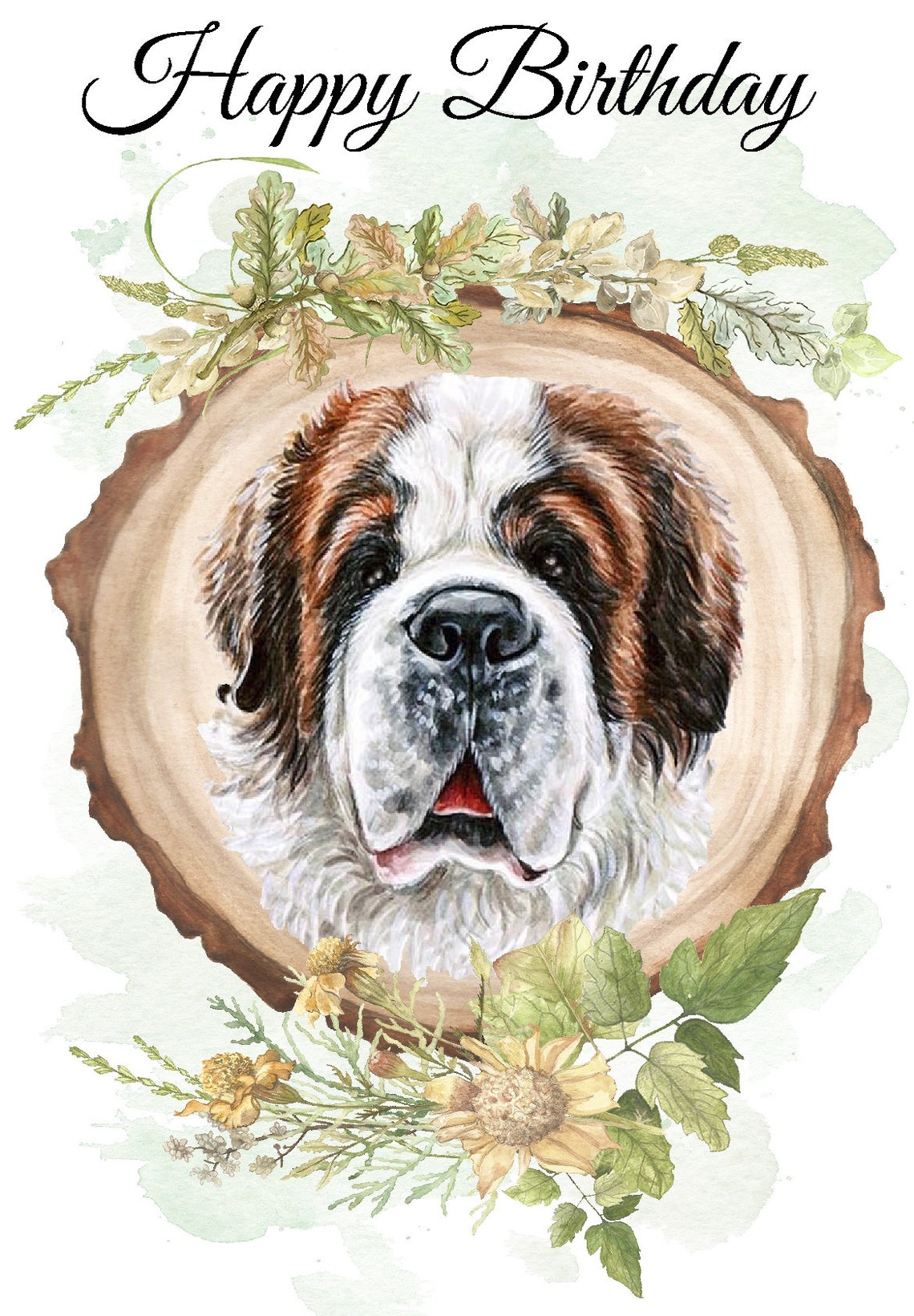 Saint Bernard Dog happy Birthday Card 6x - Etsy